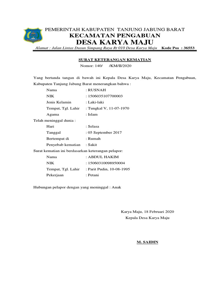 Surat Keterangan Kematian | PDF