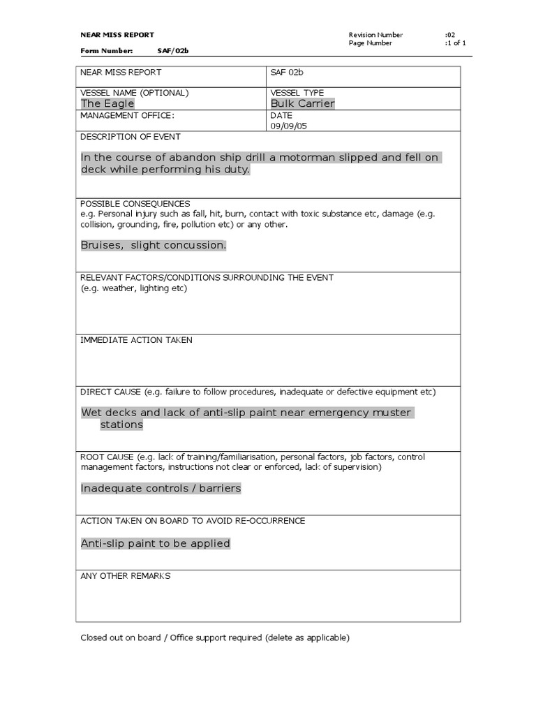 Near Miss Report Sample | PDF