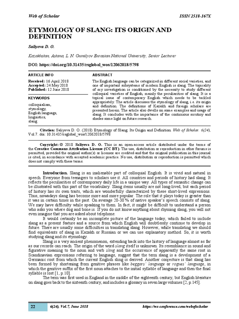 Etymology of Slang Its Origin and Defini | PDF