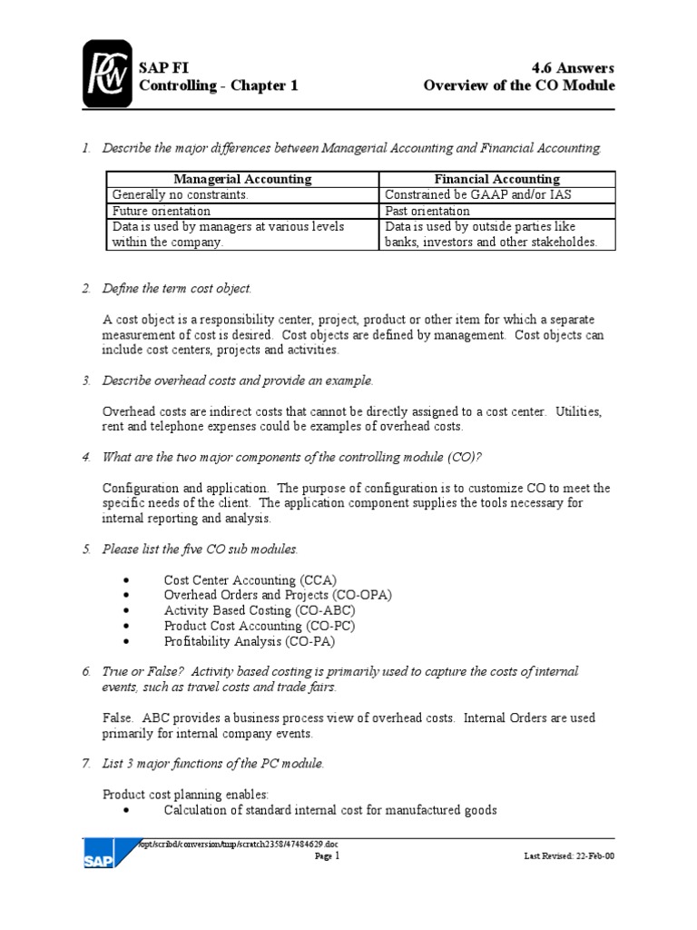 SAP FI Controlling Module Overview | PDF
