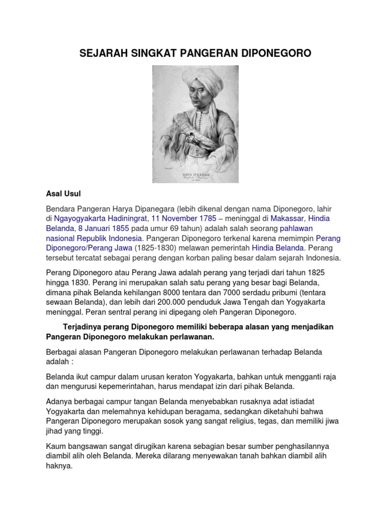Sejarah Singkat Pangeran Diponegoro | PDF