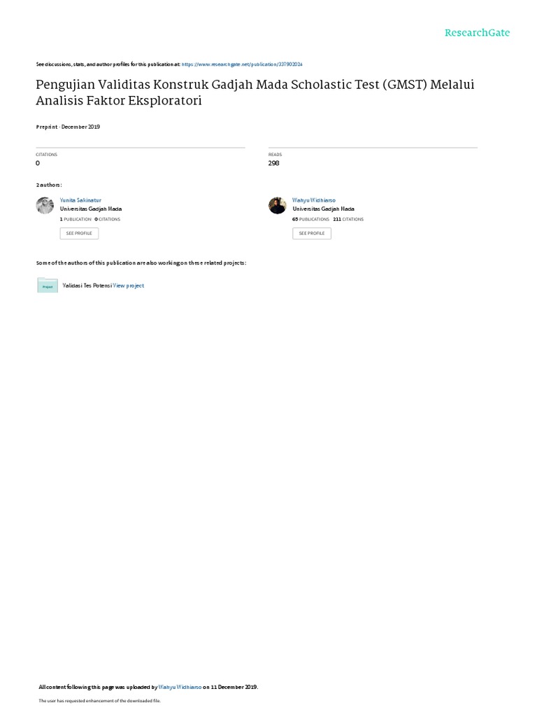 Pengujian Validitas Konstruk Gadjah Mada Scholastic Test GMSTMelalui ...