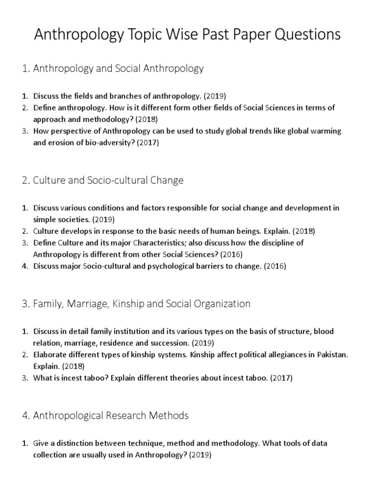Anthro Topic Wise Past Papers | PDF