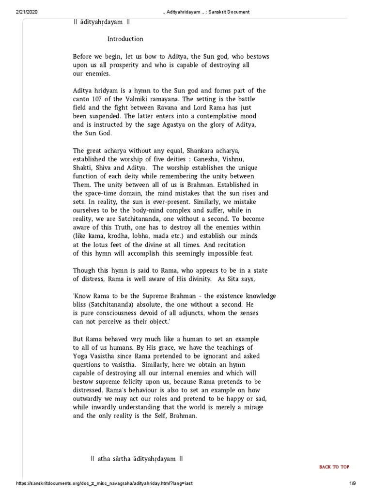 Adityahridayam - Sanskrit Document | PDF