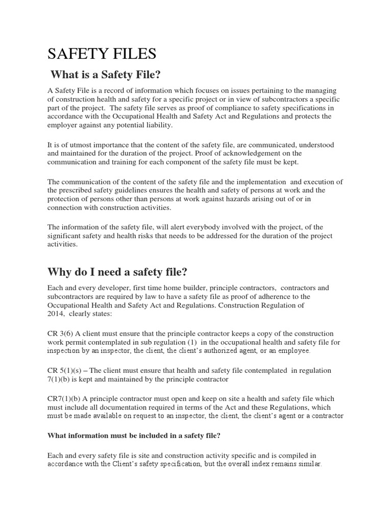 Construction Safety File Overview | PDF