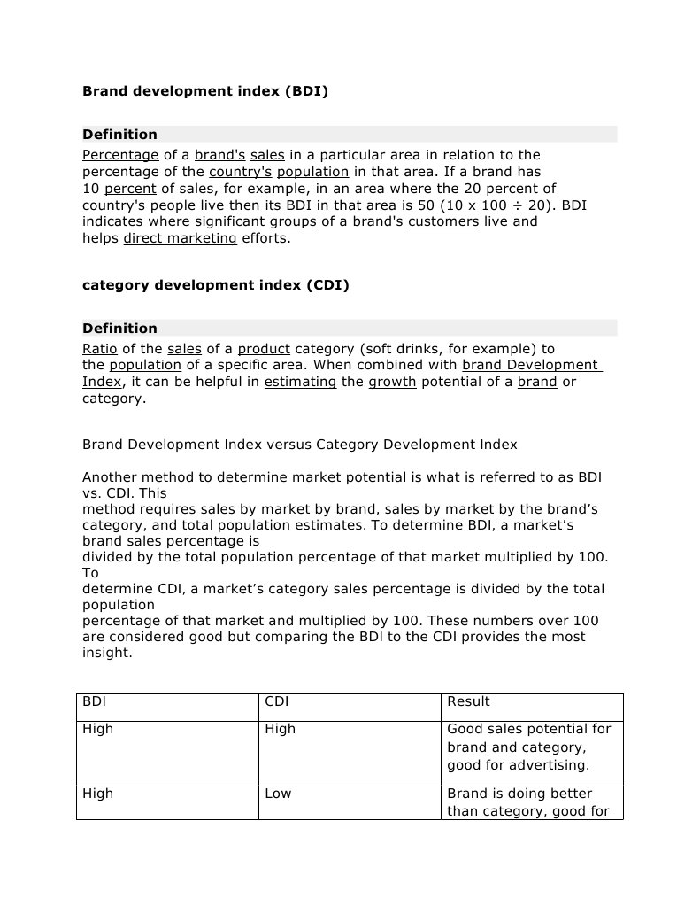 BDI Vs CDI | PDF | Sales | Percentage