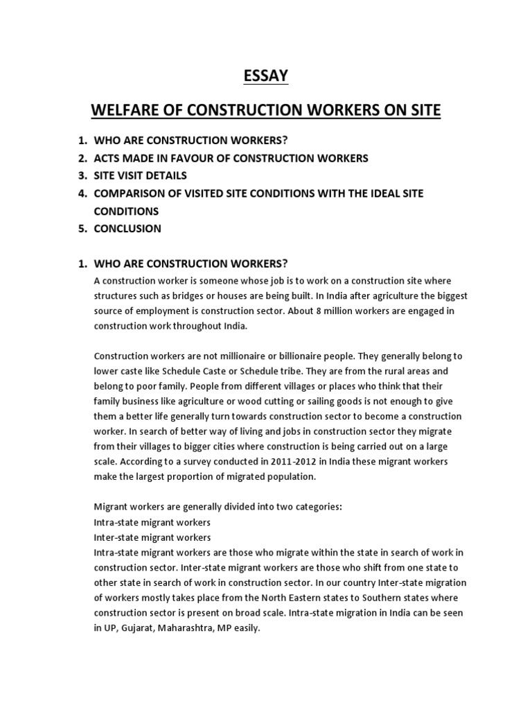 ESSAY On Life of Construction Site Labours | PDF
