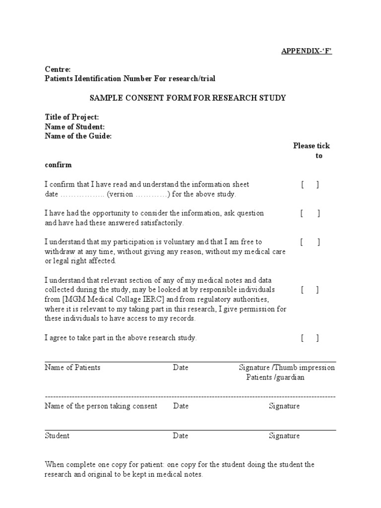 Research Study Consent Form Template | PDF