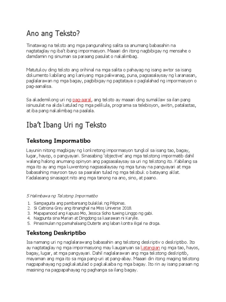 Ano Ang Teksto | PDF