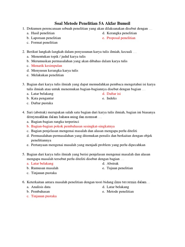 Soal Metode Penelitian 5A Akfar Bumsil | PDF
