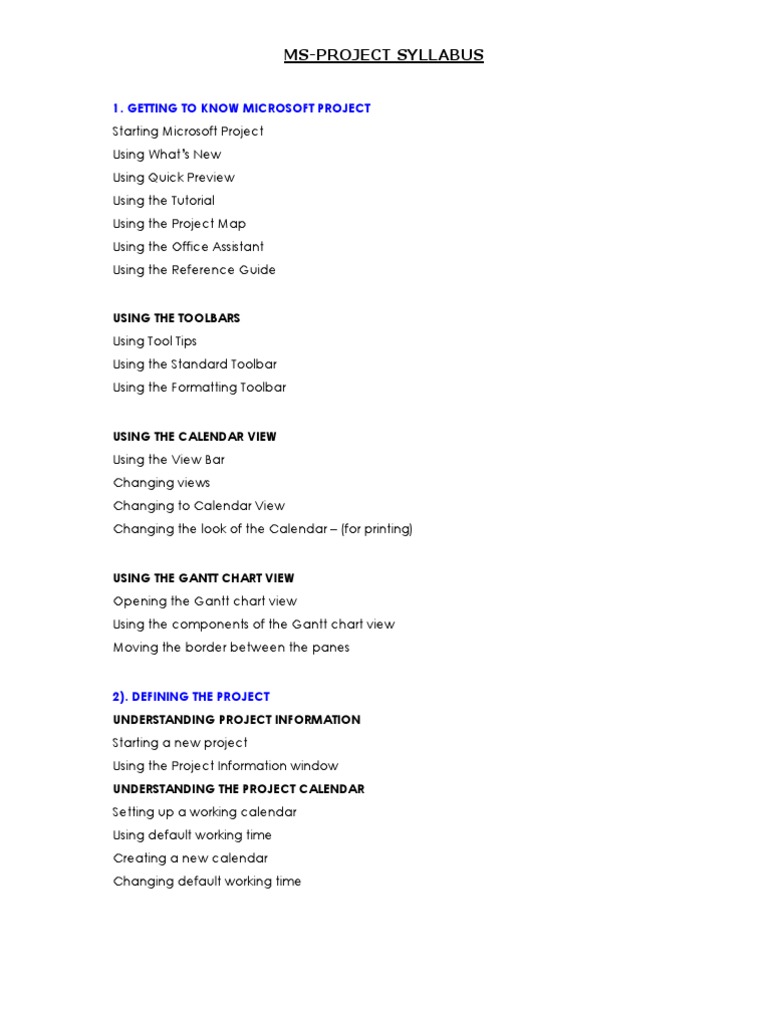 Microsoft Project Comprehensive Syllabus | PDF | Art | Technology ...