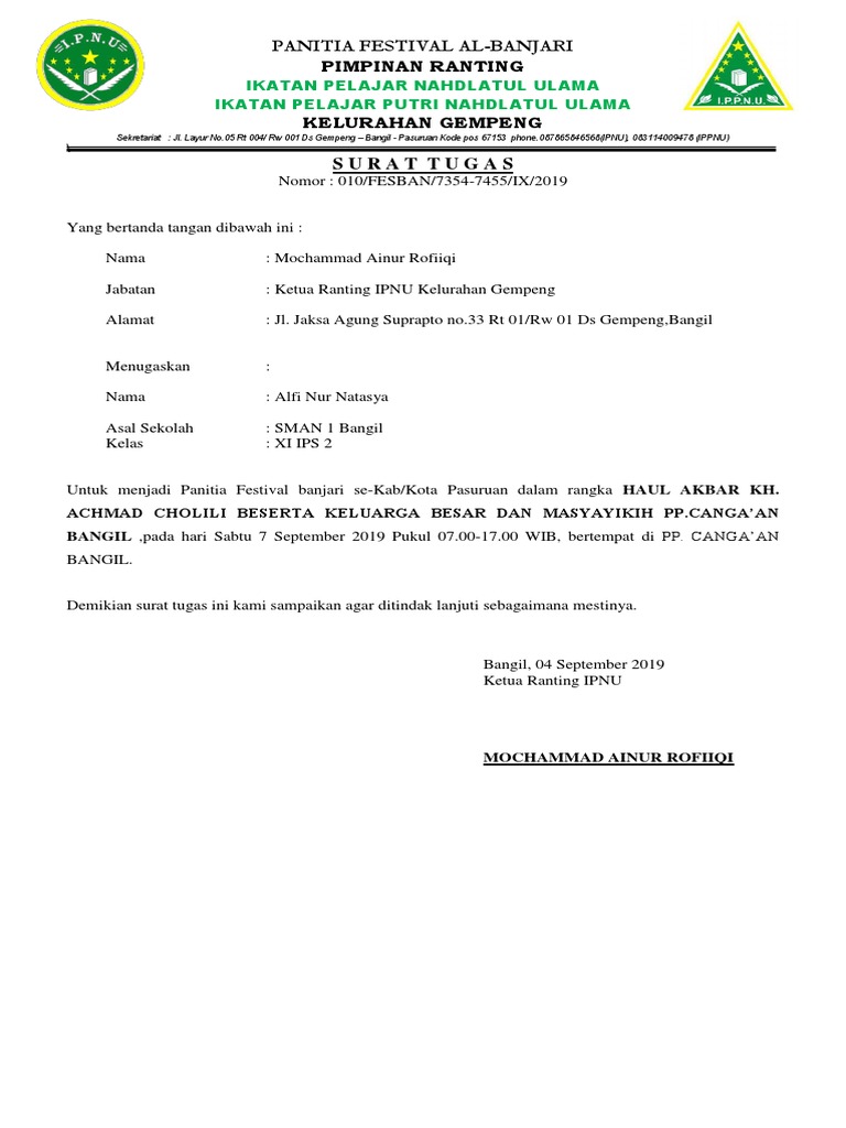 Surat Tugas Ranting Print | PDF