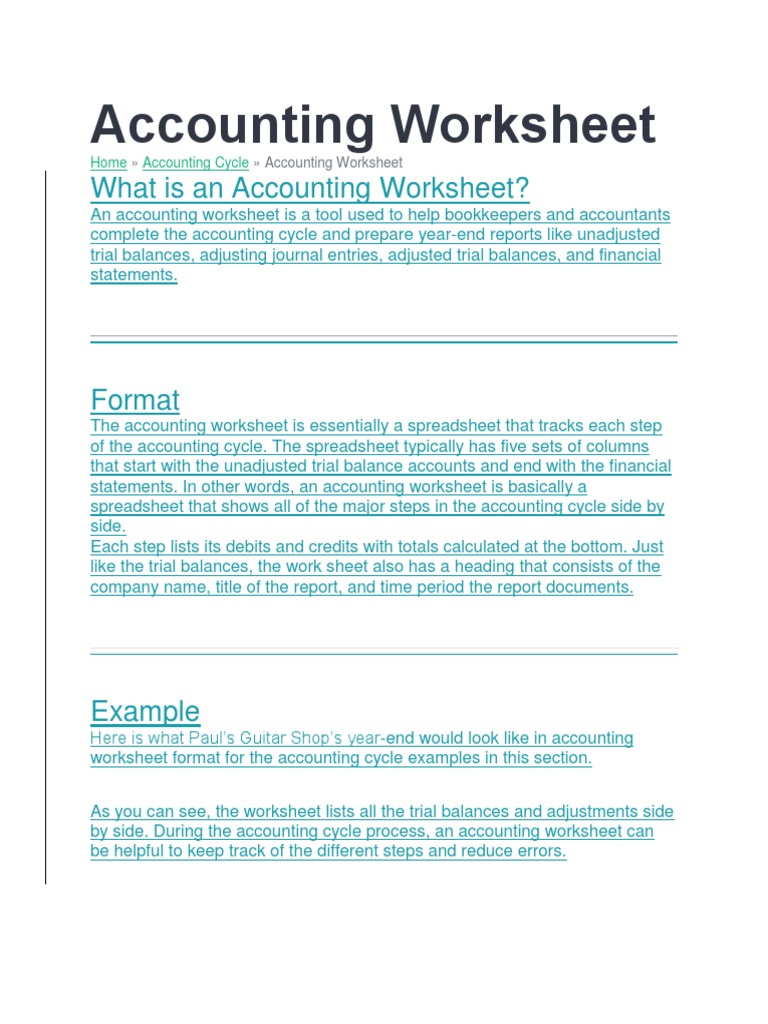Accounting Worksheet | PDF