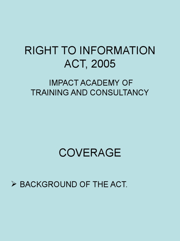 Right To Information Act, 2005 | PDF | Freedom Of Information Laws By ...