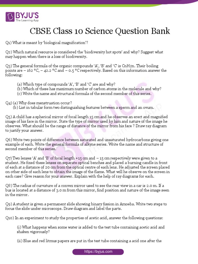 CBSE Class 10 Science Question Bank | PDF