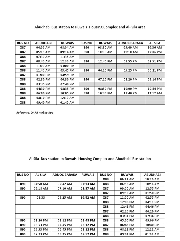 Abudhabi Bus Station To Ruwais Housing Complex and Al | PDF