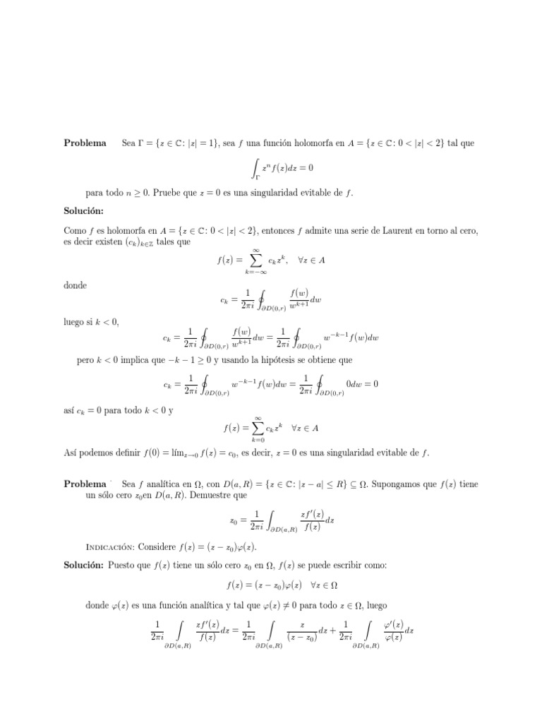 Ejercicios Variable Compleja | PDF