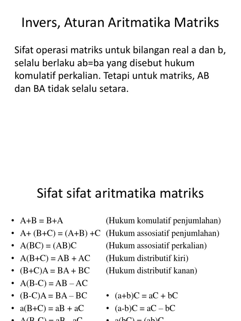 Sifat dan Aturan Aritmatika Matriks | PDF