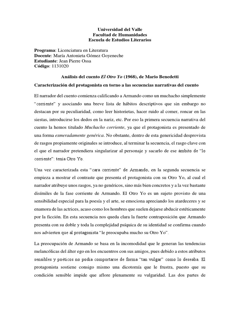 El Yo Escindido en El Otro Yo, de Mario Benedetti | PDF