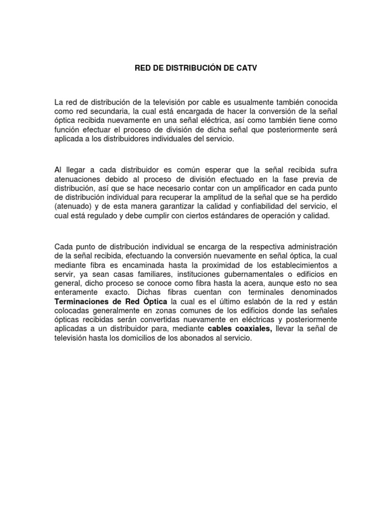 Distribución de Red Coaxial en CATV | PDF