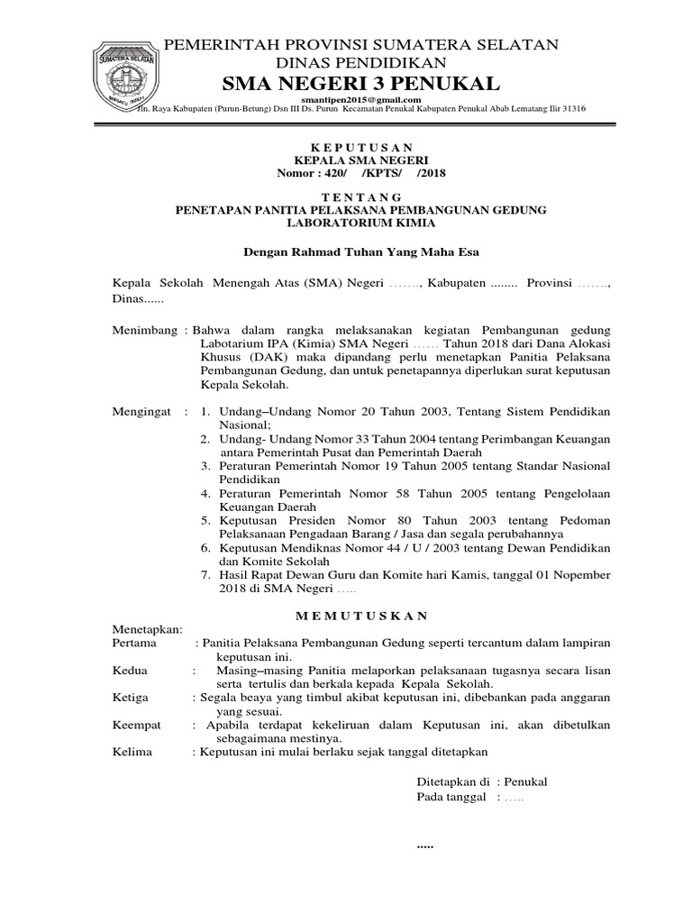 Contoh SK PEMBANGUNAN LAB SMA | PDF