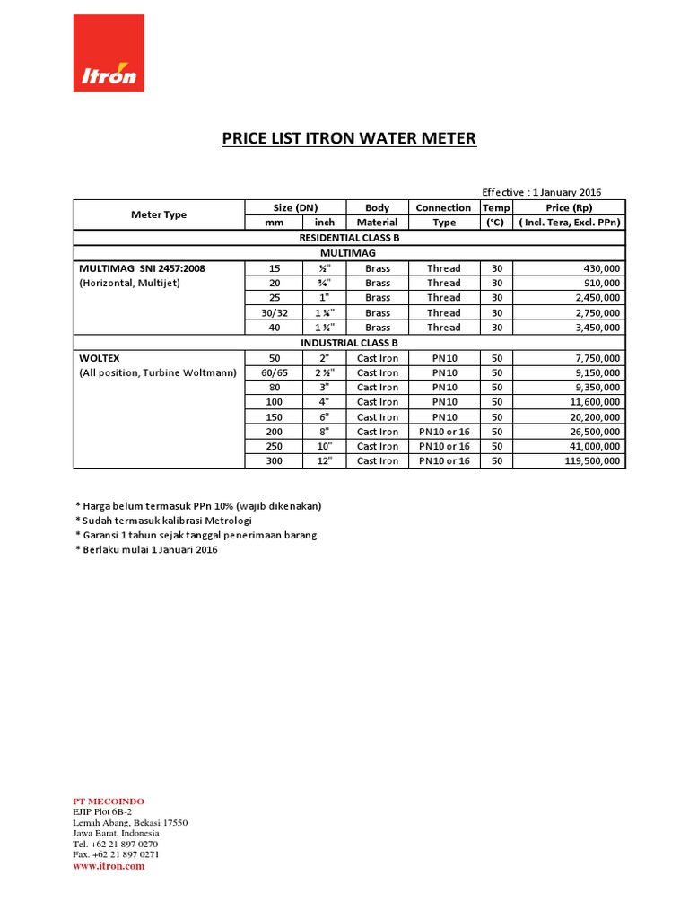 Price List Itron | PDF