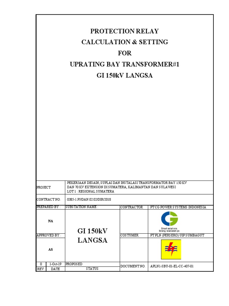 Calculation of Protection Relay Settings for 150kV/20kV 60MVA ...