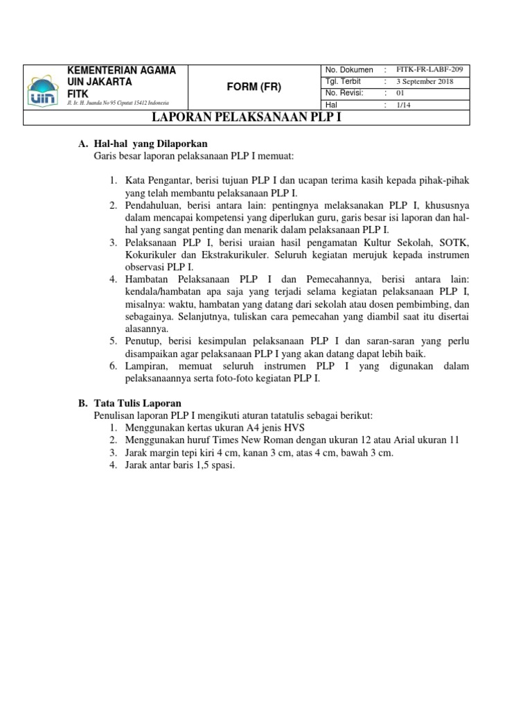 Format Laporan Dan Penilaian PLP I | PDF