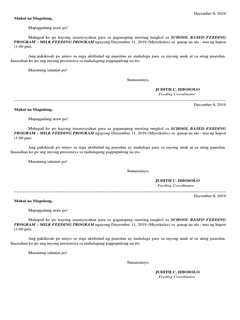 Parents Meeting Letter