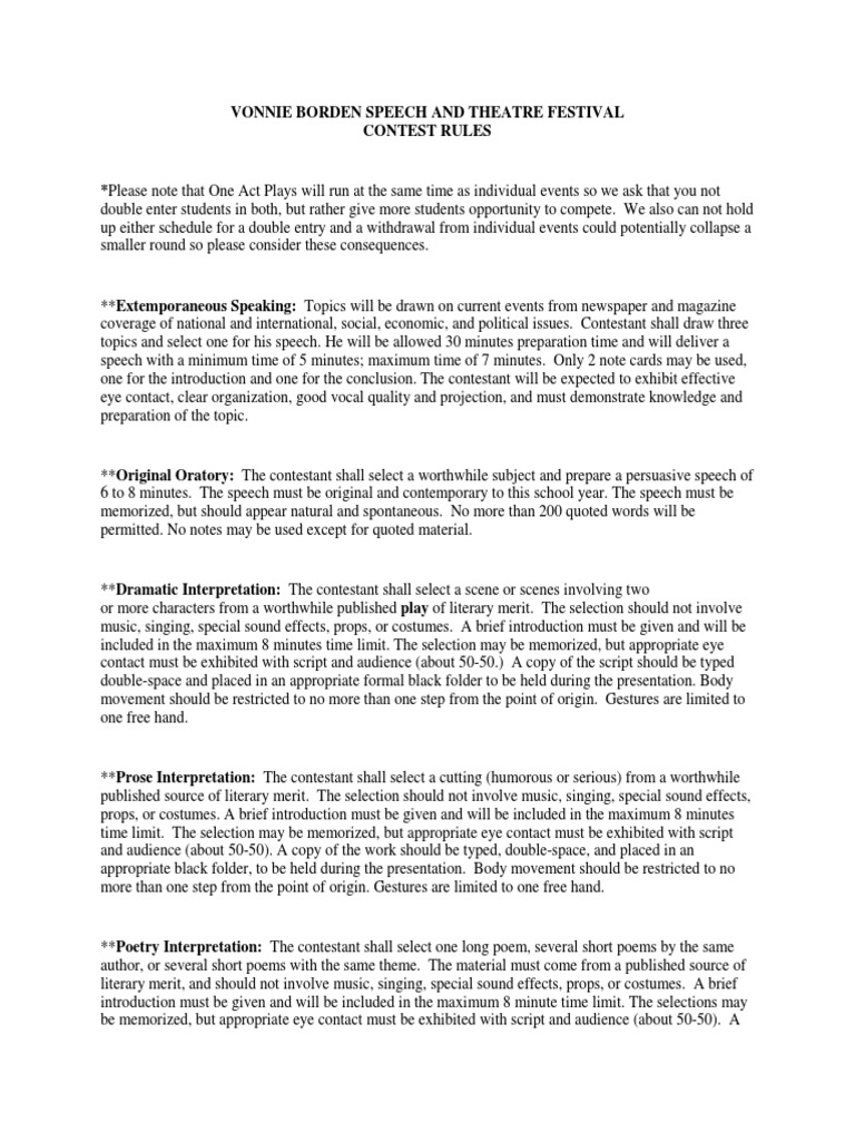 Vonnie Borden Speech and Theatre Festival | PDF | Career & Growth
