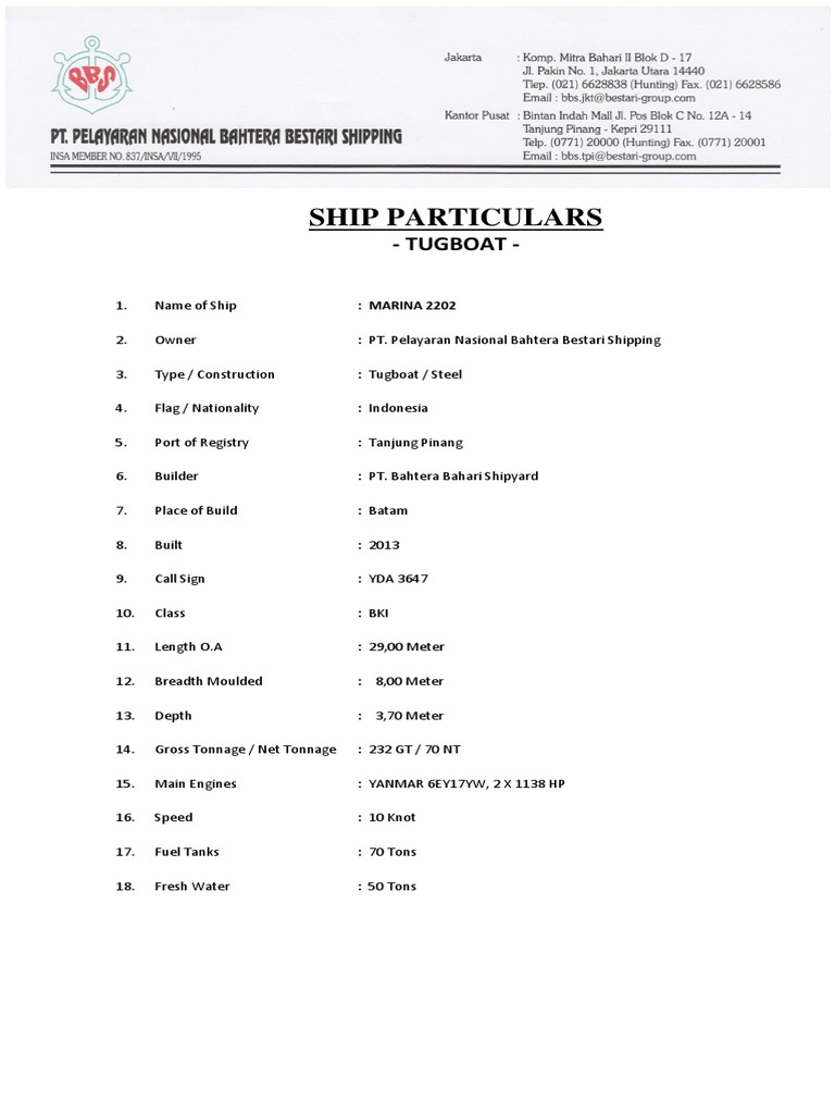 Ship Particular M2202 | PDF