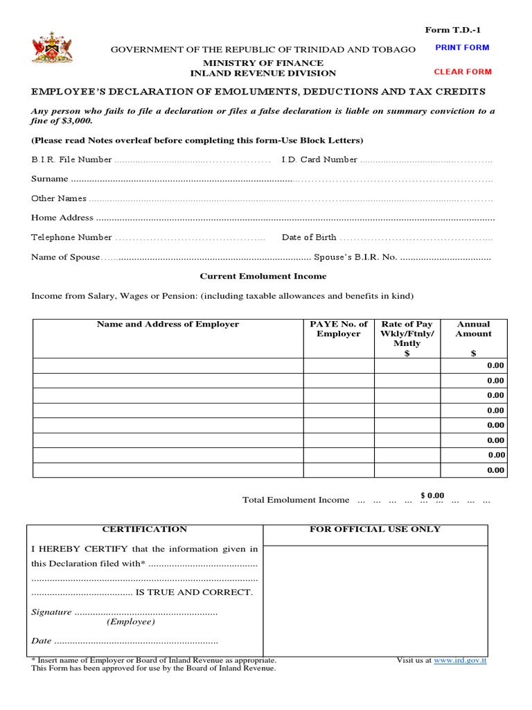 Editable TD1 Form 2020. | PDF