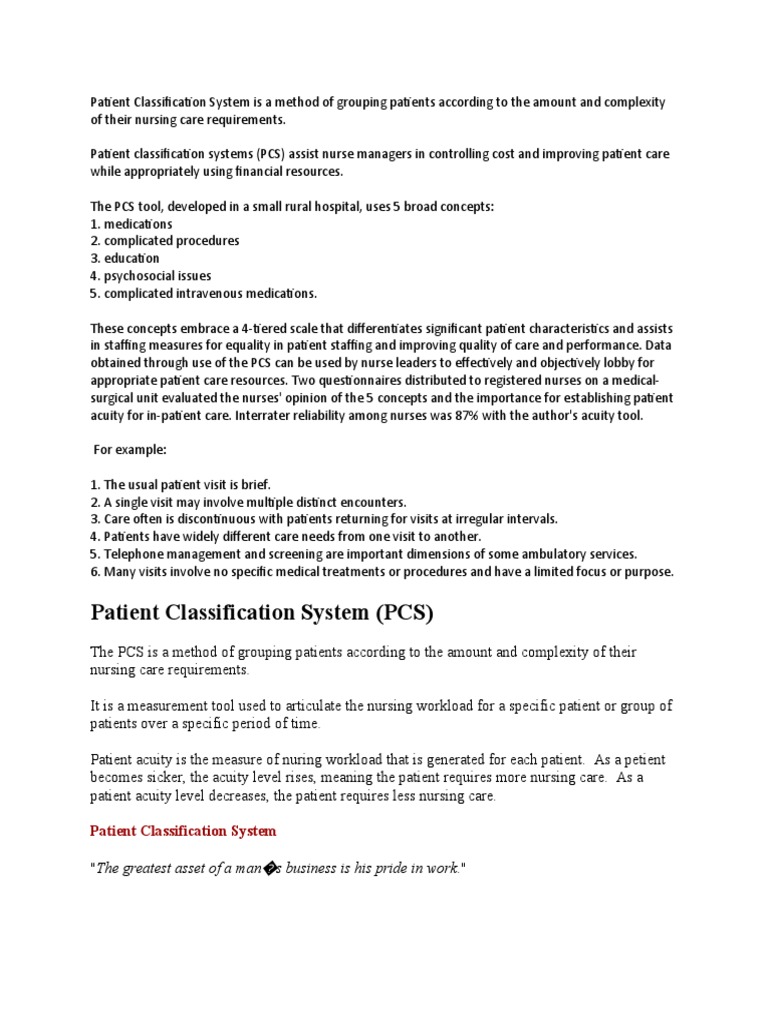 Patient Classification System | PDF | Nursing | Patient
