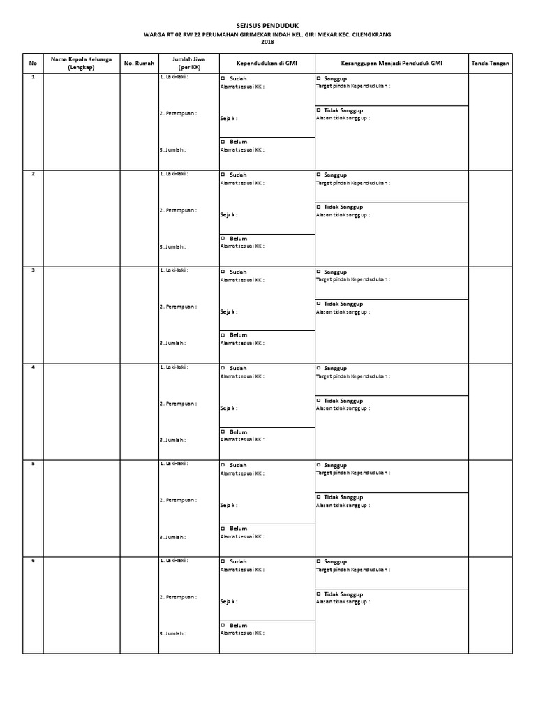 Sensus Penduduk RT 02 | PDF