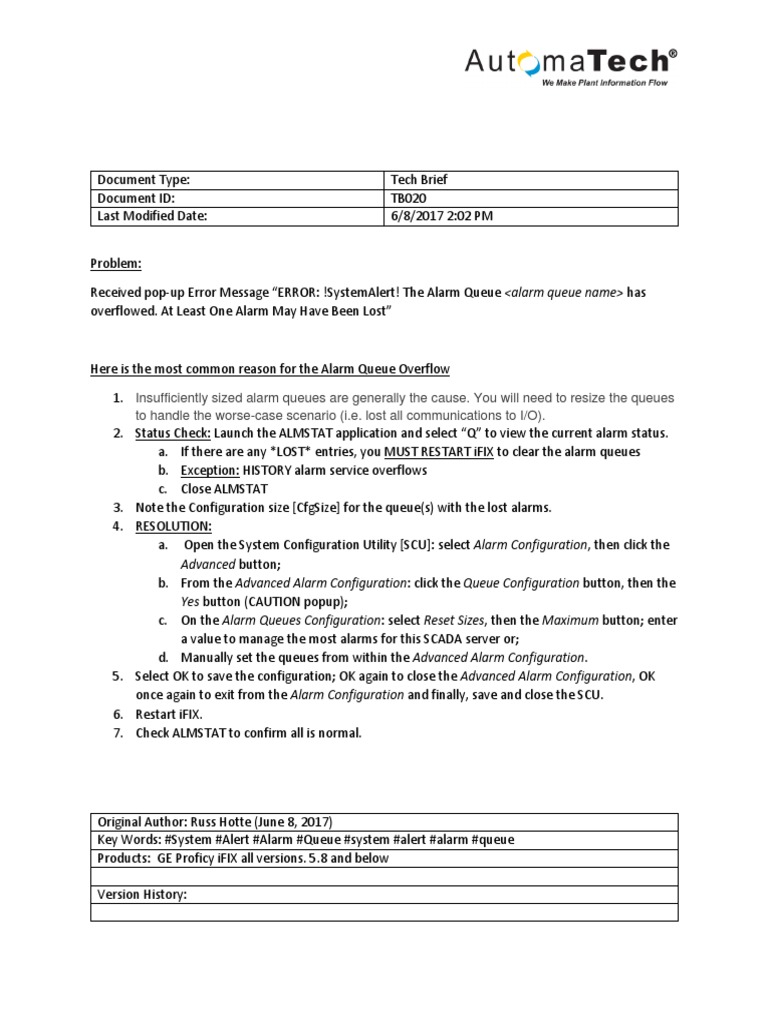 Alarm Queue Overflow | PDF