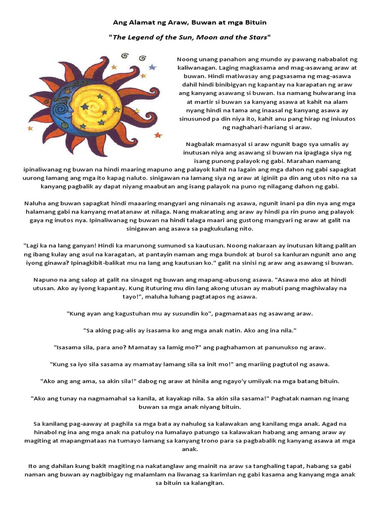 Ang Alamat NG Araw, Buwan at Mga Bituin