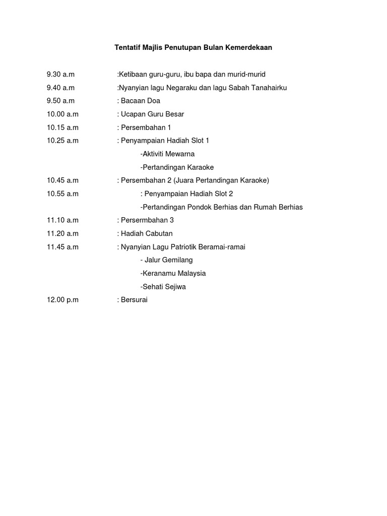 Tentatif Program Bulan Kemerdekaan