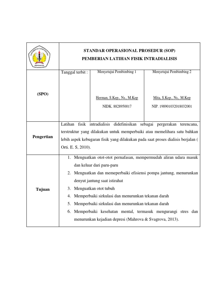SOP Latihan Fisik Intradialisis | PDF