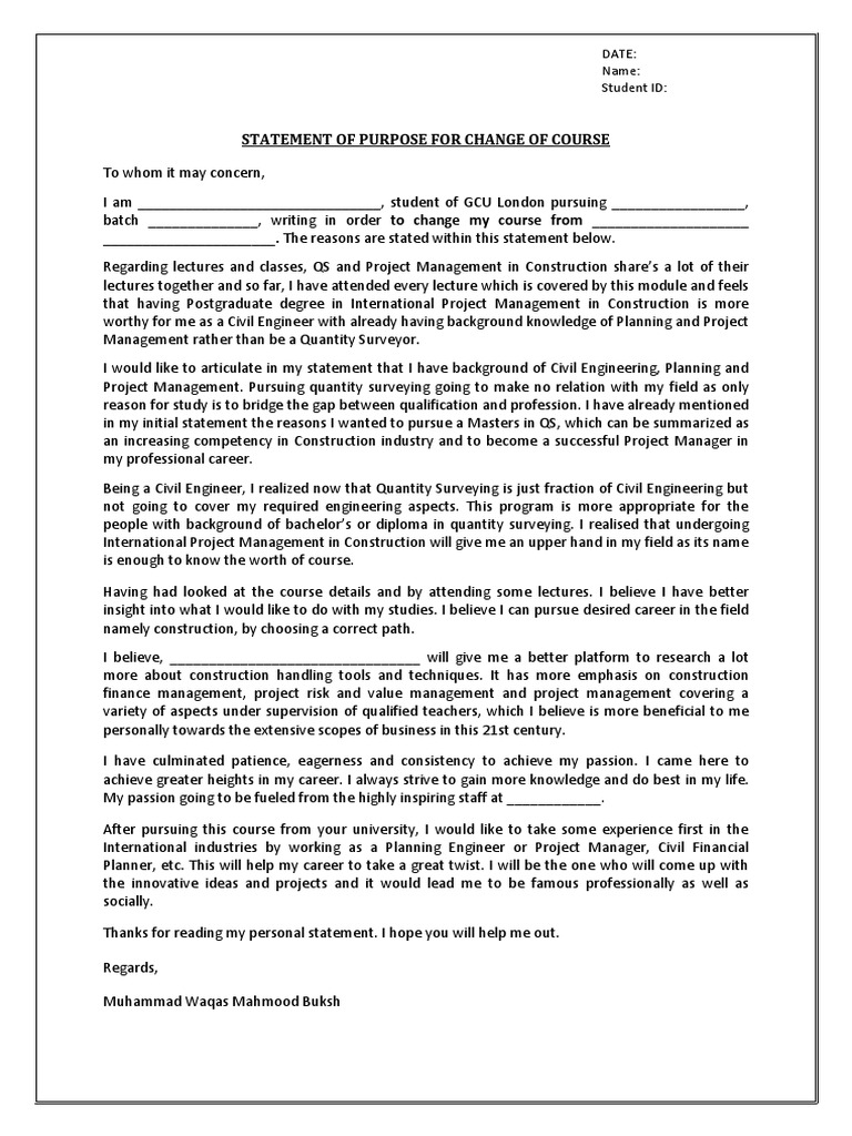 Change of Course Statement for GCU | PDF | Career & Growth | Business