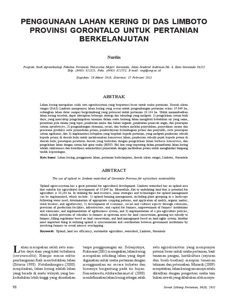 Penggunaan Lahan Di DAS Limboto Untuk Pertanian Berkelanjutan PDF | PDF