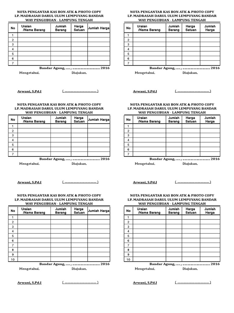 Nota Kasbon | PDF