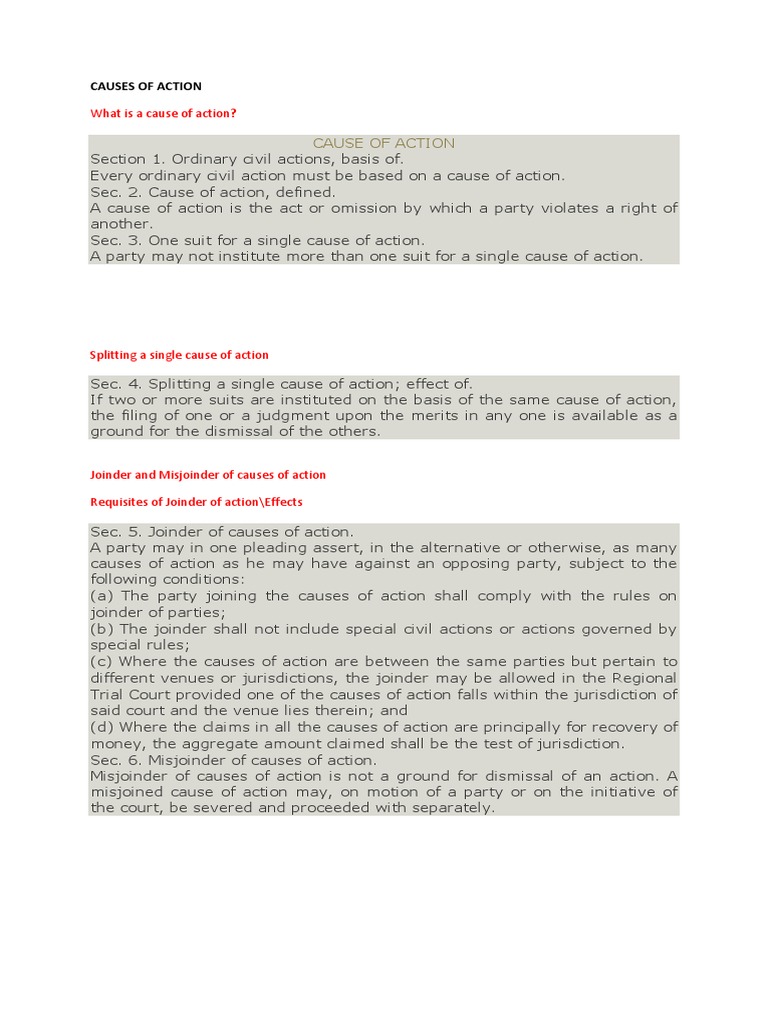 CAUSES OF ACTION