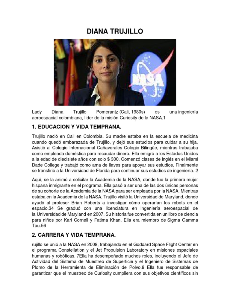 Biografía de Diana Trujillo, ingeniera NASA | PDF