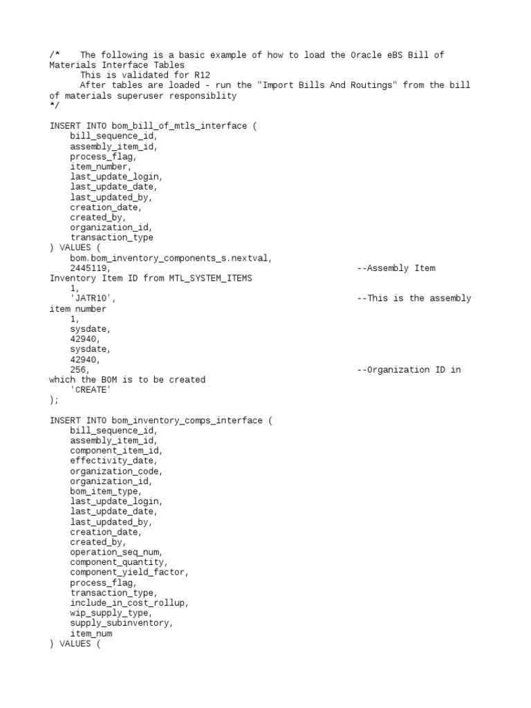 Oracle eBS Bill of Materials Import Example | PDF | Finance & Money Management | Technology ...