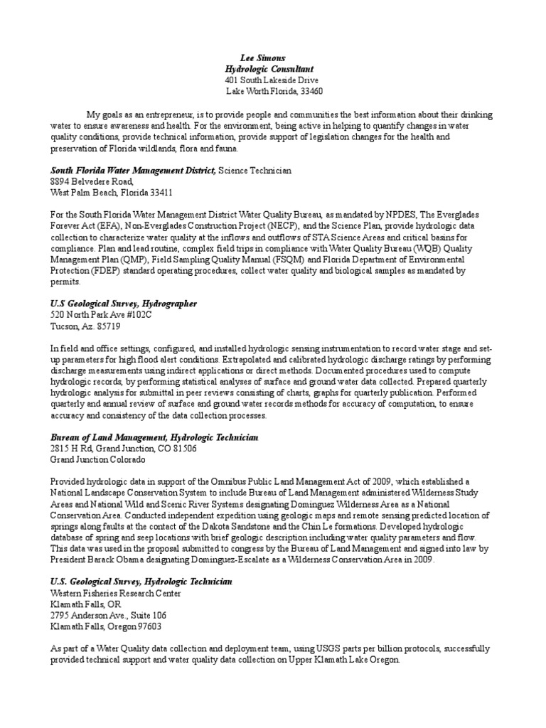 Hydrologic Consulting Resume | PDF