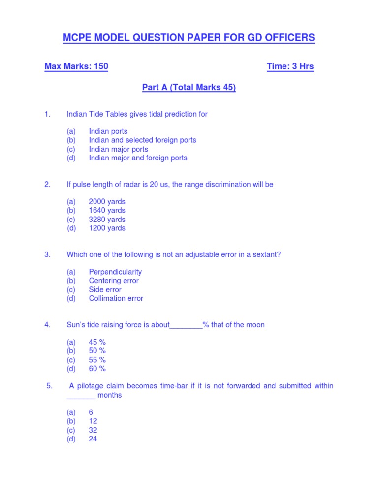 Mcpe Model Question Paper PDF | PDF