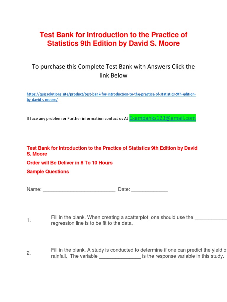 Test Bank For Introduction To The Practice of Statistics 9th Edition by ...