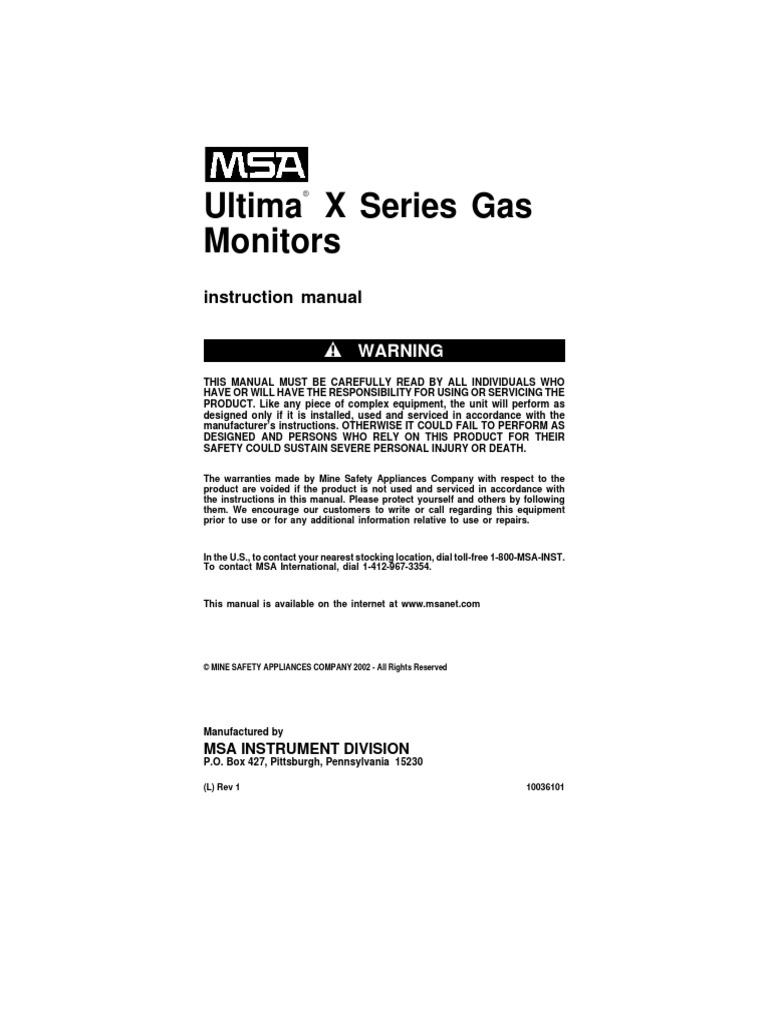 MSA - Ultima X Series Gas Monitors OMM | PDF