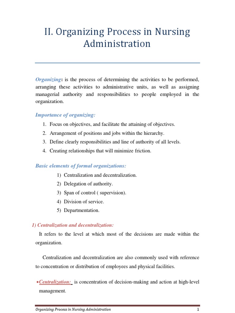 Organizing in Nursing Administration | PDF | Patient | Behavioural Sciences