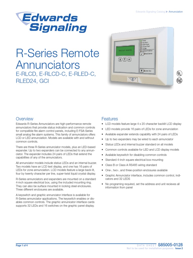 S85005-0128 - R-Series Remote Annunciators PDF | PDF
